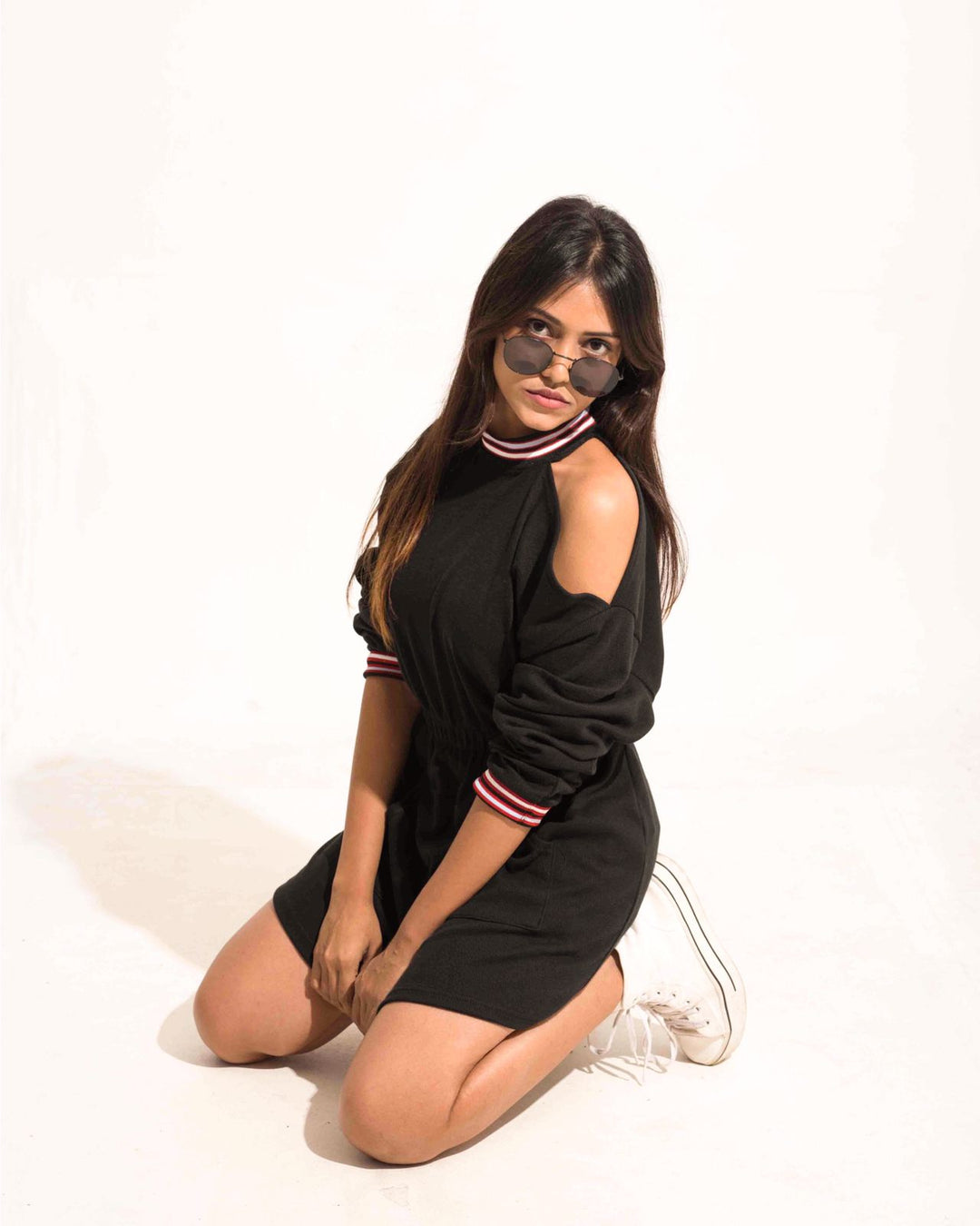 Black Flutter Cut Out Cold Shoulder Dress – The Avvy Int (Pvt) Ltd